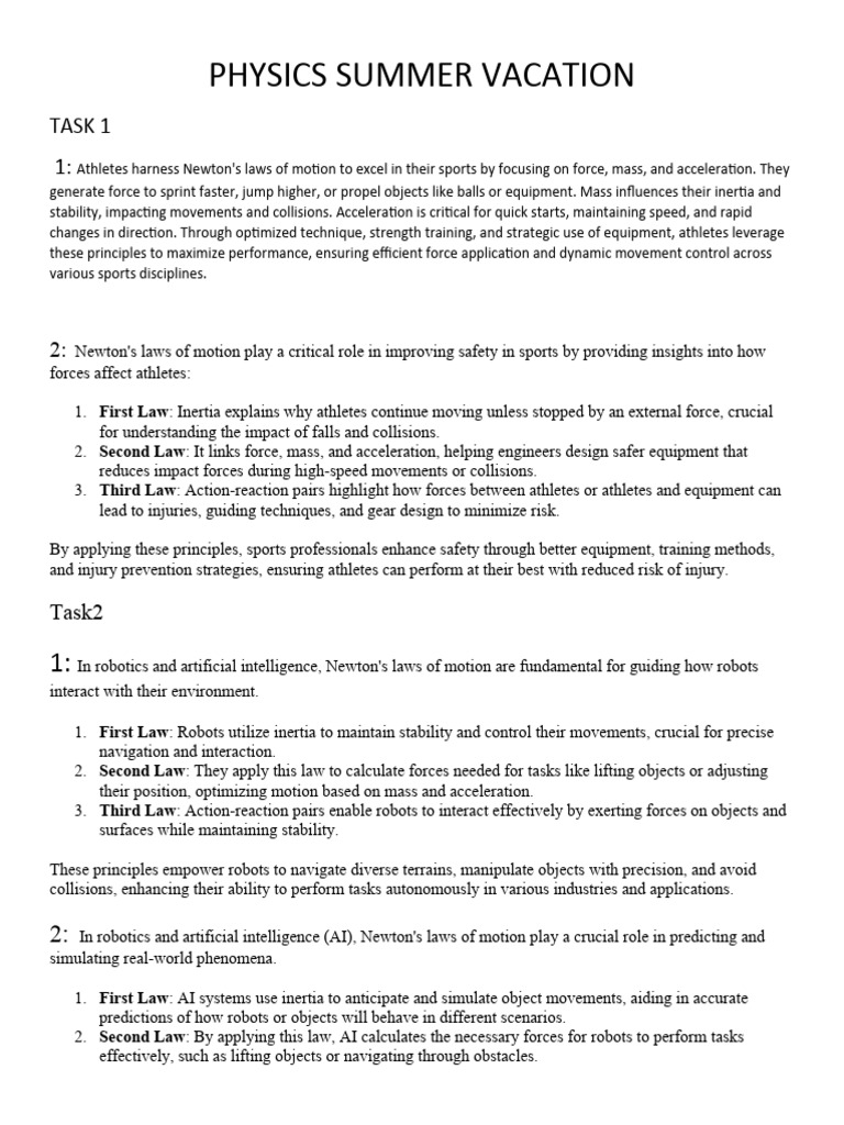 Physics Summer Vacation | PDF | Force | Robotics