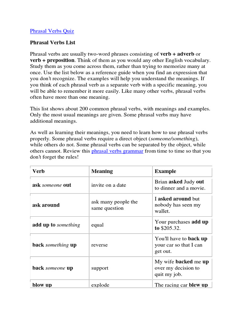 Phrasal Verbs Quiz | PDF | Verb