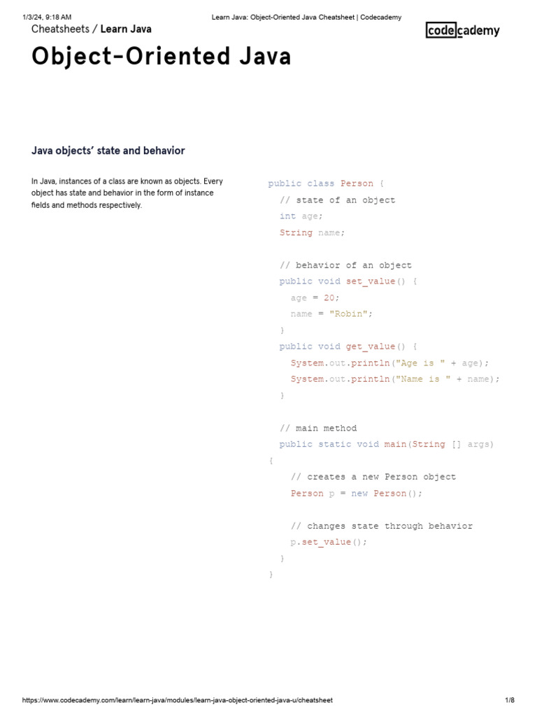 Learn Java_ Object-Oriented Java Cheatsheet _ Codecademy | PDF ... Learn Java_ Object-Oriented Java Cheatsheet _ Codecademy | PDF ...