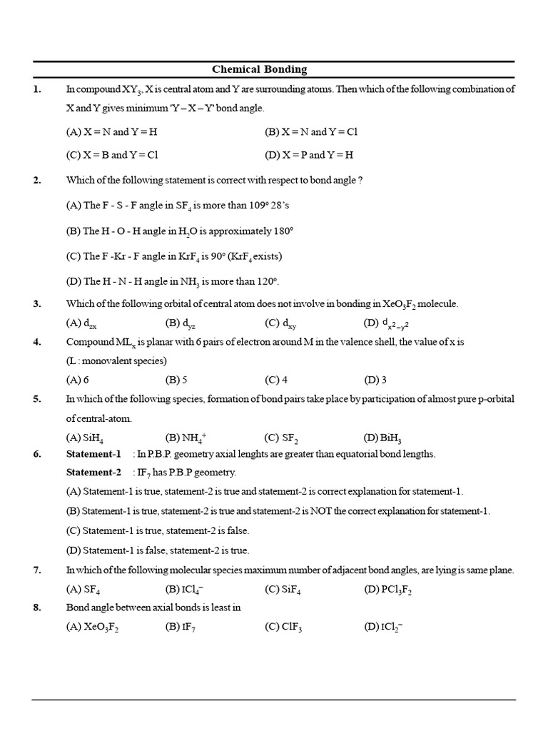Chemical Bonding DPP | PDF | Chemical Bond | Valence (Chemistry)