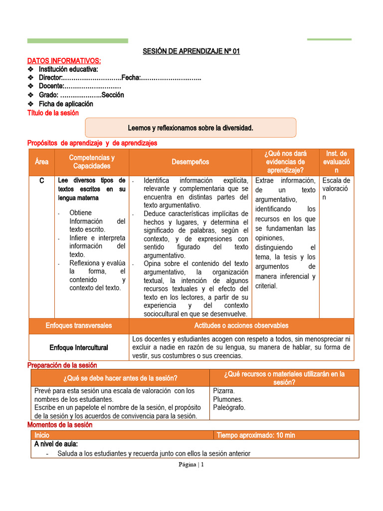Sesión de Aprendizaje Agosto 5° | PDF | Aprendizaje | Salón de clases