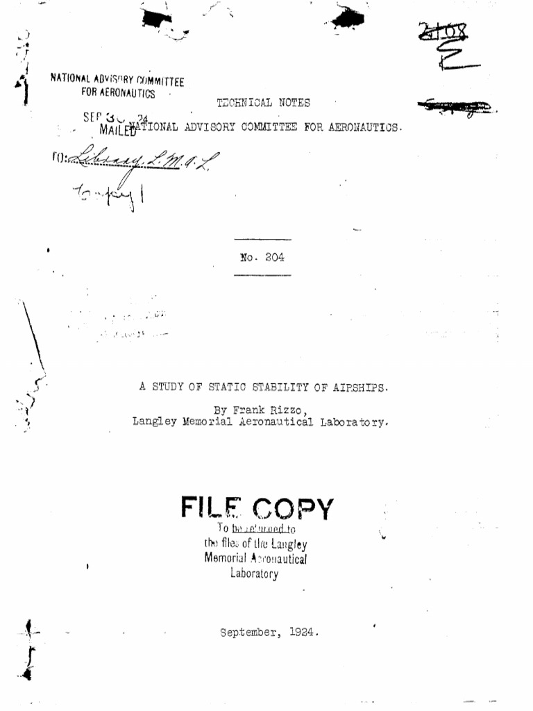 A Study of Static Stability of Airships 1924 | PDF | Force | Center Of Mass