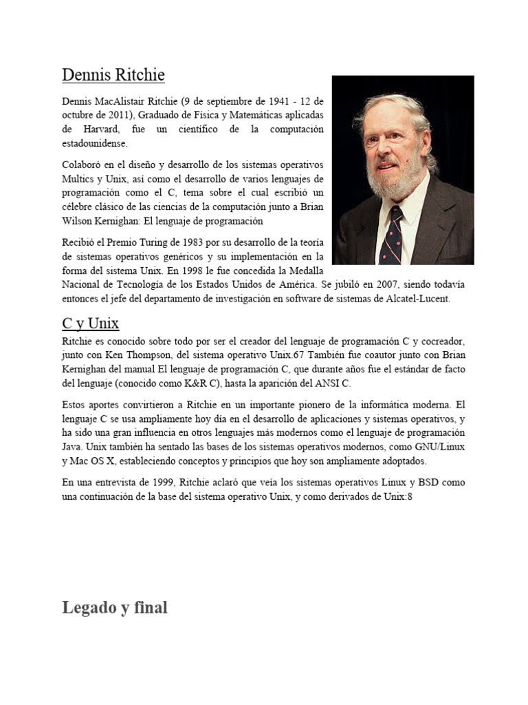 Dennis Ritchie | PDF | Unix | Tecnologías de la información
