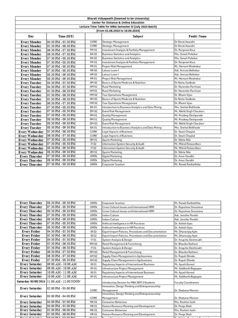MBA SEM 3 (CBCS 2023) 1st Aug 2024 To 19th Sept 2024 | PDF | Business | Business Economics