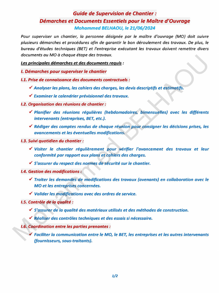 Guide de Supervision de Chantier - Démarches Et Documents Essentiels ...