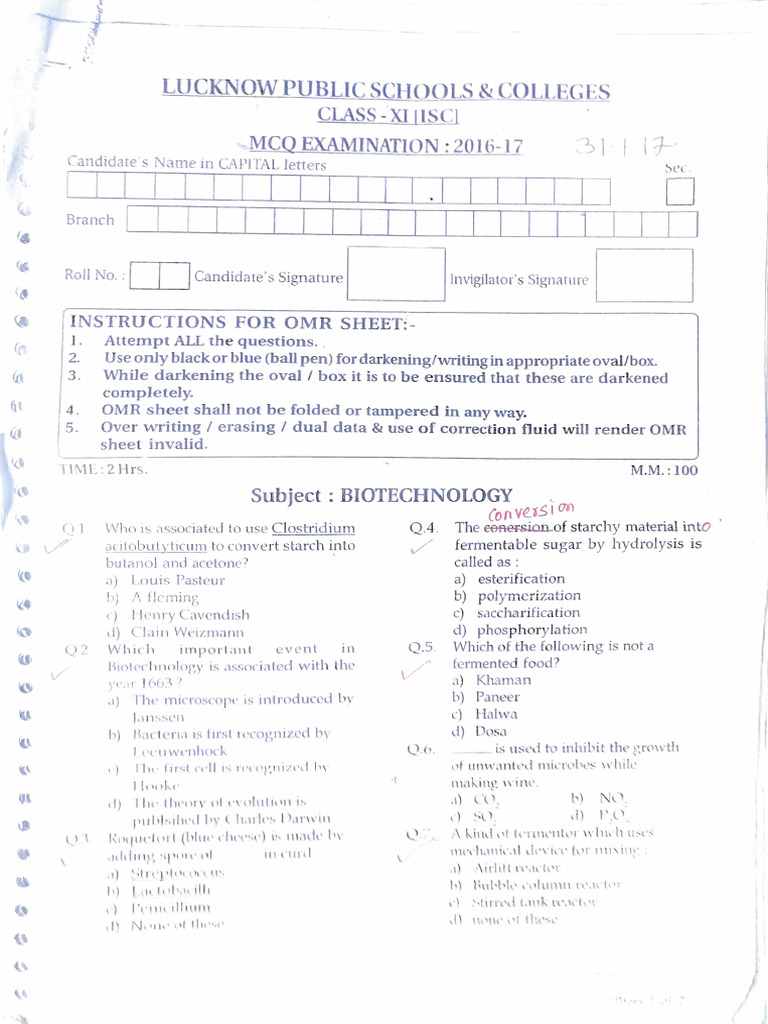 Previous Years MCQ Question Paper (Biotech) | PDF | Biochemistry ...