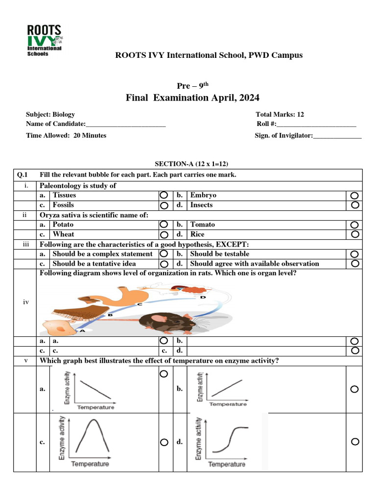 Biology Final Paper 8th | PDF | Biology | Enzyme