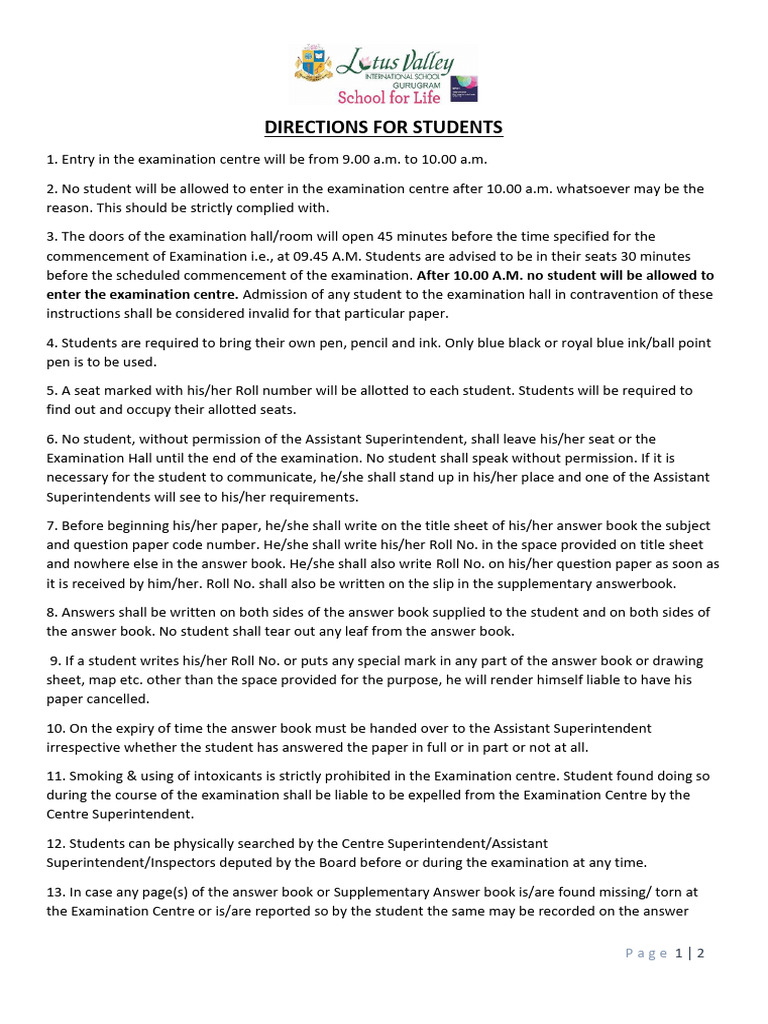 Cbse - Instructions For Students - Board Exams | PDF | Books | Justice