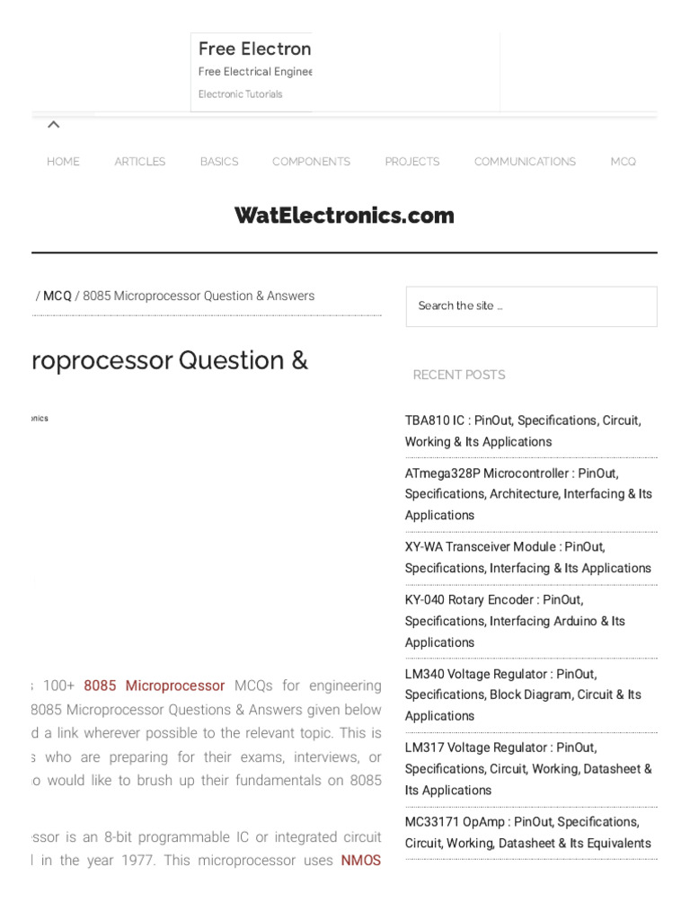 100+ 8085 Microprocessor Multiple Choice Questions (MCQ) with Answers | PDF | Central Processing ...