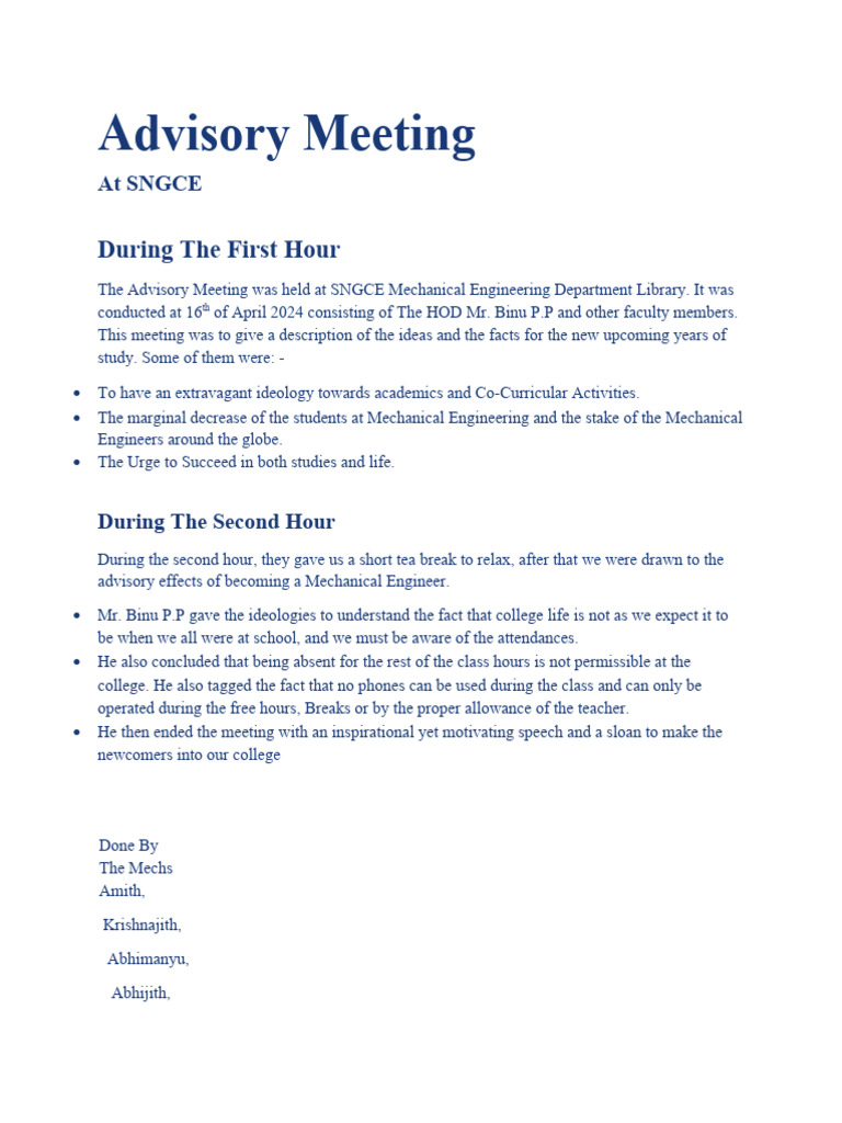 Advisory Meeting | PDF