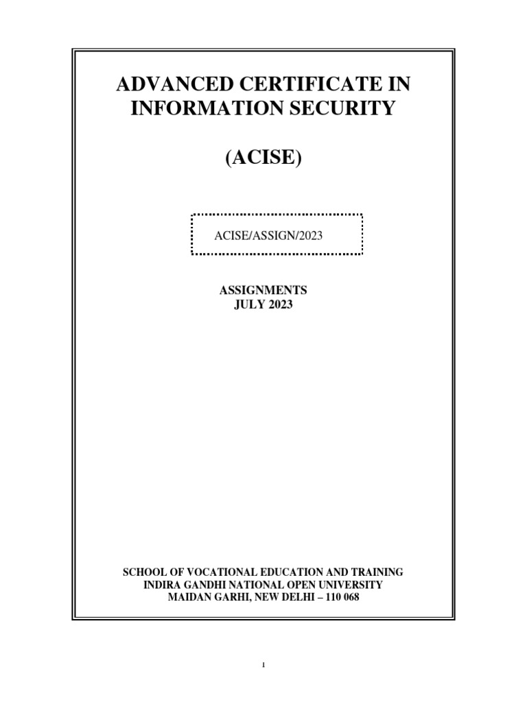 Assignment For Advanced Certificate in Information Security - ACISE - July - 2023 | PDF ...