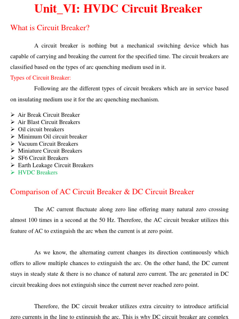 HVDC Circuit Breaker - PPT - Unit 5 | PDF | High Voltage Direct Current | Switch