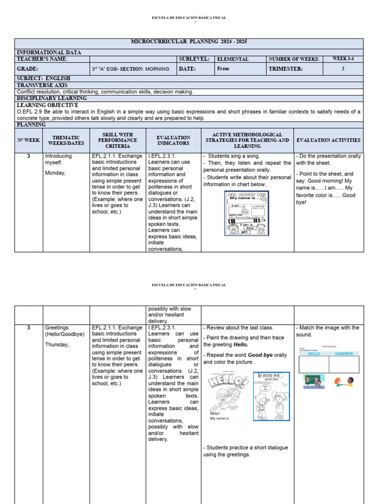 Planificación de Inglés-3ro Egb2do Trimestre | PDF | English As A Second Or Foreign Language ...