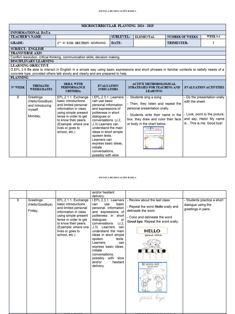 Planificación de Inglés-2do Egb 2do Trinestre | PDF | English As A Second Or Foreign Language ...