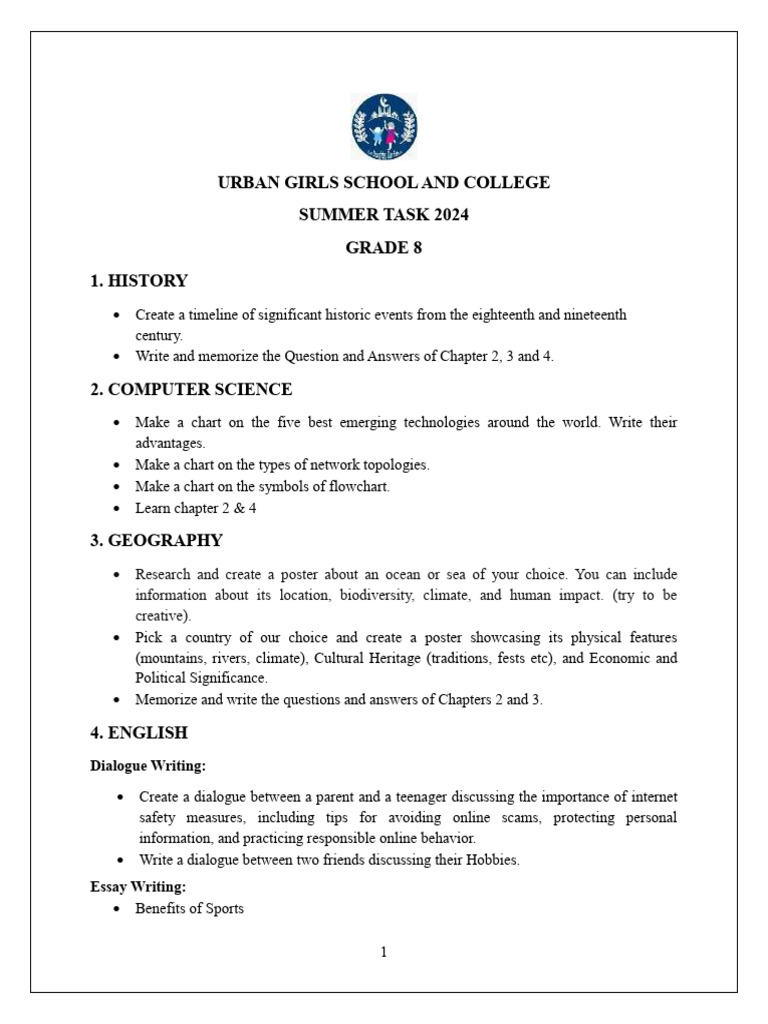 Summer Task Grade 8 | PDF | Set (Mathematics)