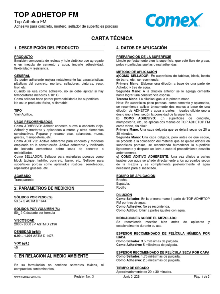 Adhesivo y Sellador Top Adhetop FM | PDF | Hormigón | Mortero (Albañilería)