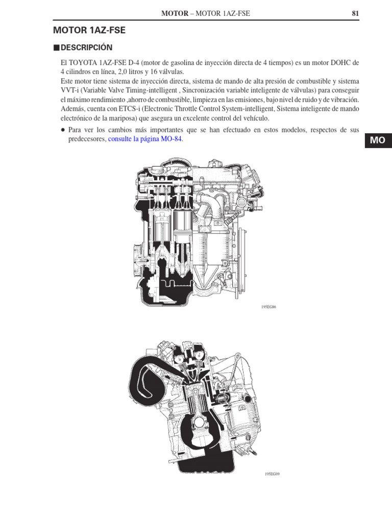 Especificaciones del Motor Toyota 1AZ-FSE | PDF | Inyección de ...