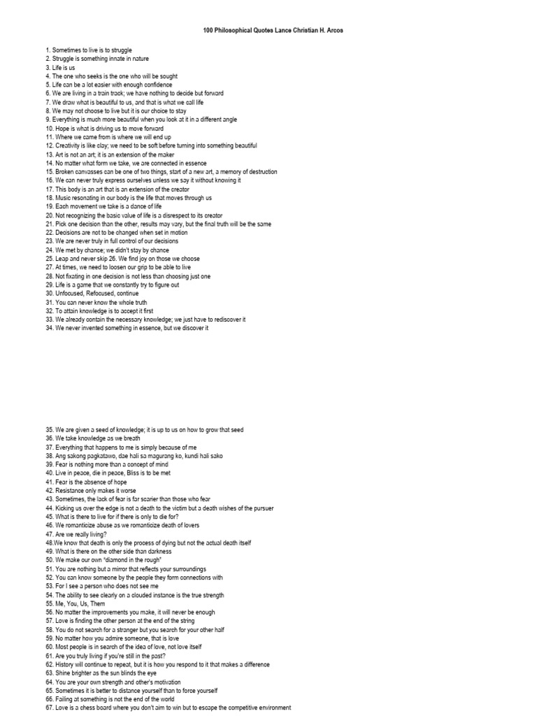 100 Philosophical Statements | PDF | Knowledge 100 Philosophical Statements | PDF | Knowledge