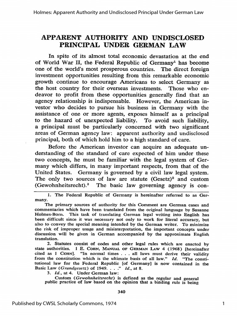 Apparent Authority and Undisclosed Principal Under German Law | PDF ...