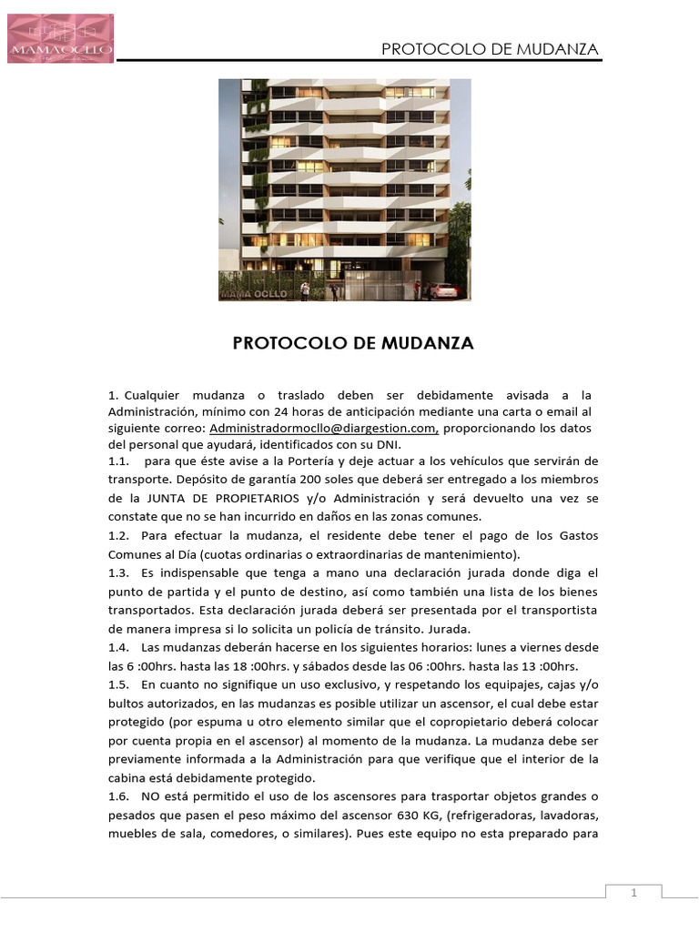 Protocolo de Mudanza Mama Ocllo | PDF