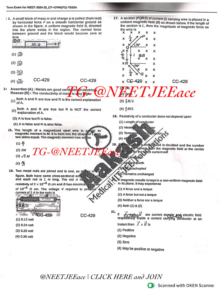 Term Exam for NEET-2024-25_CF+OYM(P1)-TE02A @NEETJEEace 2 | PDF