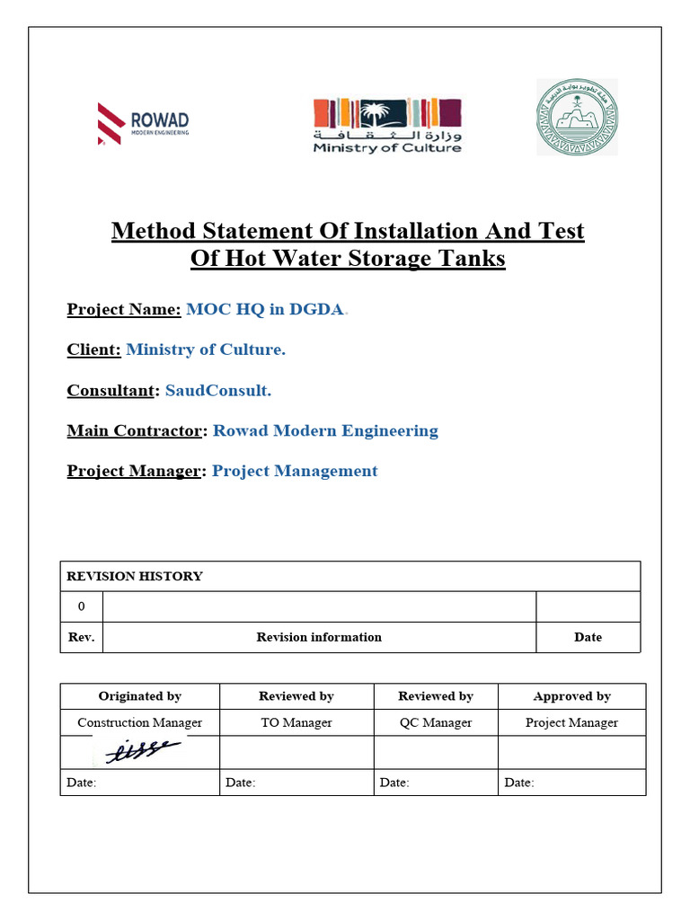 Hot Water Tank Installation Method Statement | PDF | Water Heating ...