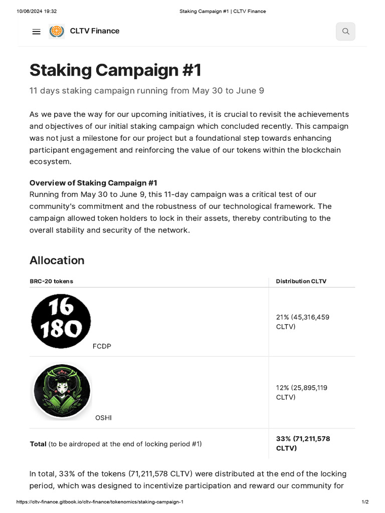 Staking Campaign #1 - CLTV Finance | PDF | Cryptocurrency | Economies