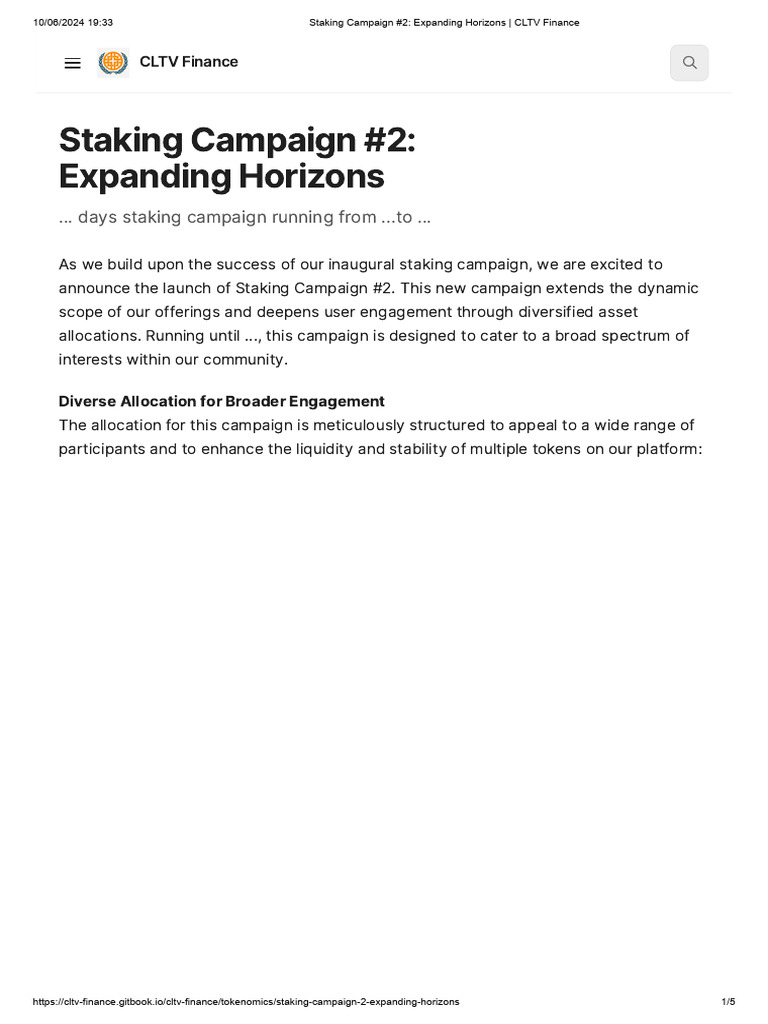 Staking Campaign #2 - Expanding Horizons - CLTV Finance | PDF ...
