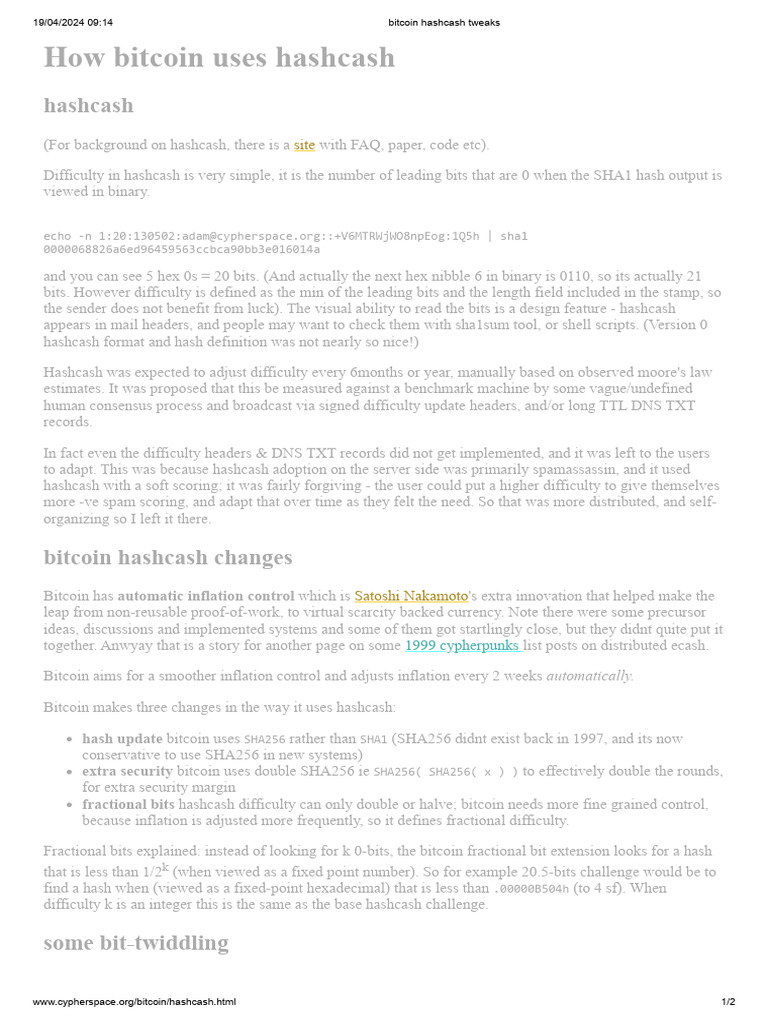 Bitcoin Hashcash Tweaks | PDF | Computer Engineering | Computer Architecture