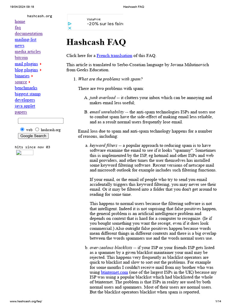 Hashcash FAQ | PDF | Email Spam | Spamming