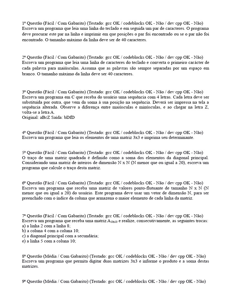 Lista Ic 2019 Unidade 05 | PDF | Matriz (Matemática) | Teclado de computador