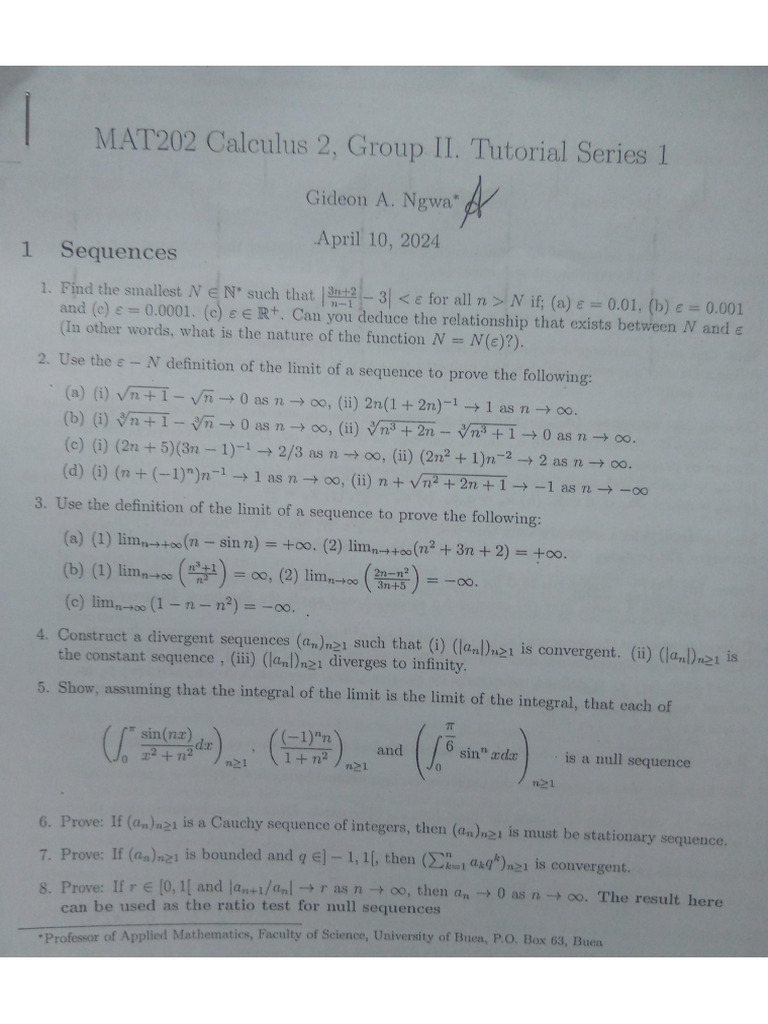 Mat202 G2 Tutorial Sheet 1 | PDF