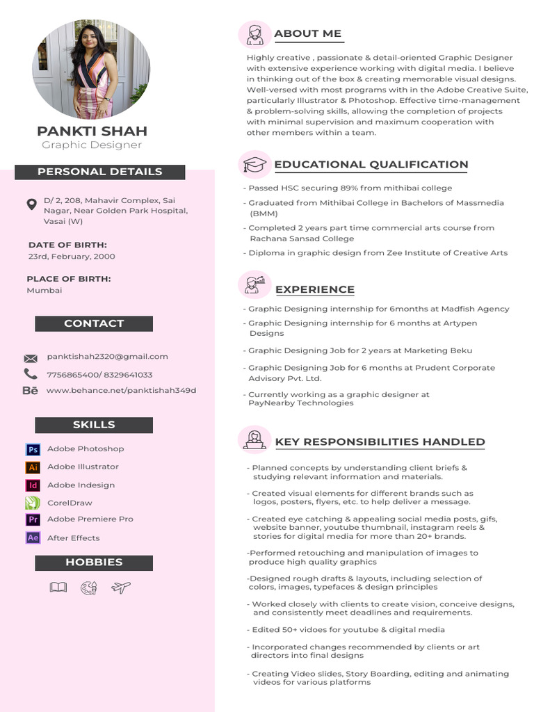 1-PANKTI SHAH RESUME | PDF | Graphic Design | Adobe Photoshop