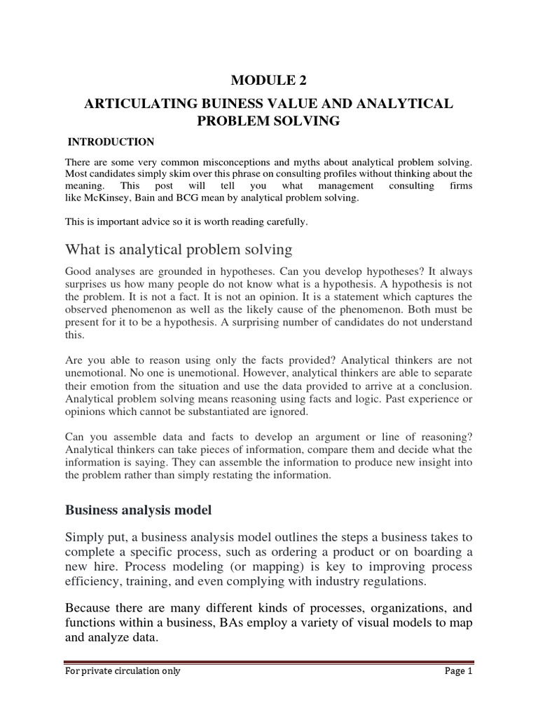 Business Value & Analytical Problem Solving | PDF | Performance ...