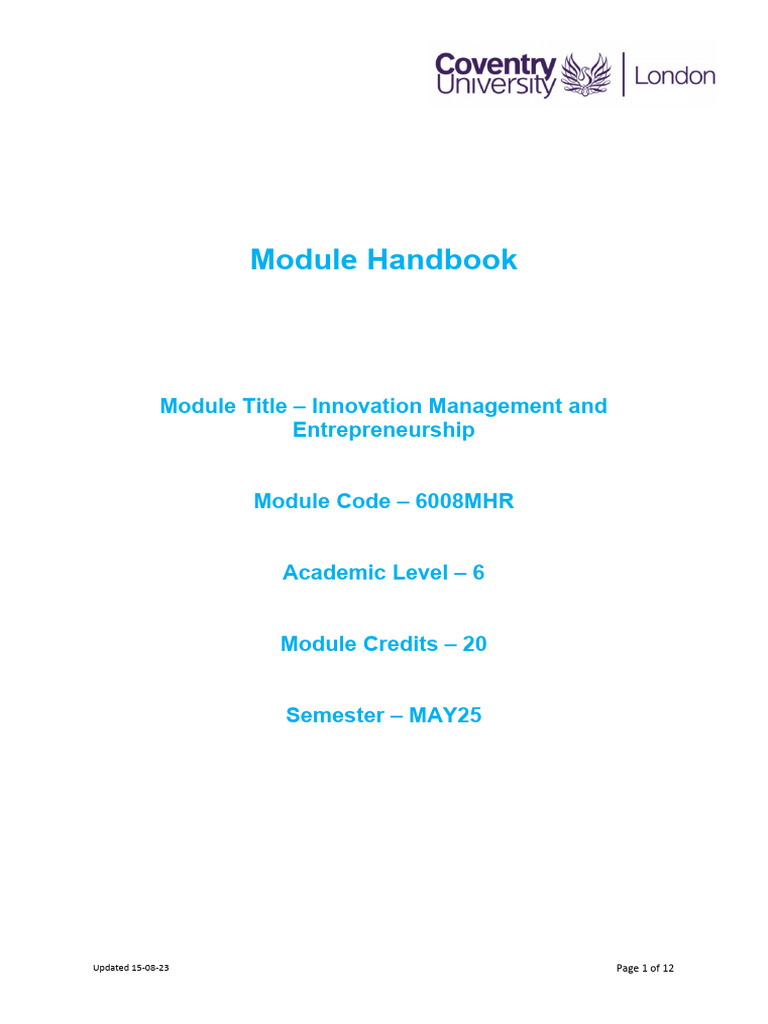 Updated Module Handbook | PDF | Entrepreneurship | Innovation