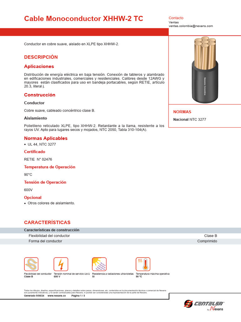 Nexans - Cable Monoconductor XHHW 2 TC | PDF | Aislador (Electricidad ...