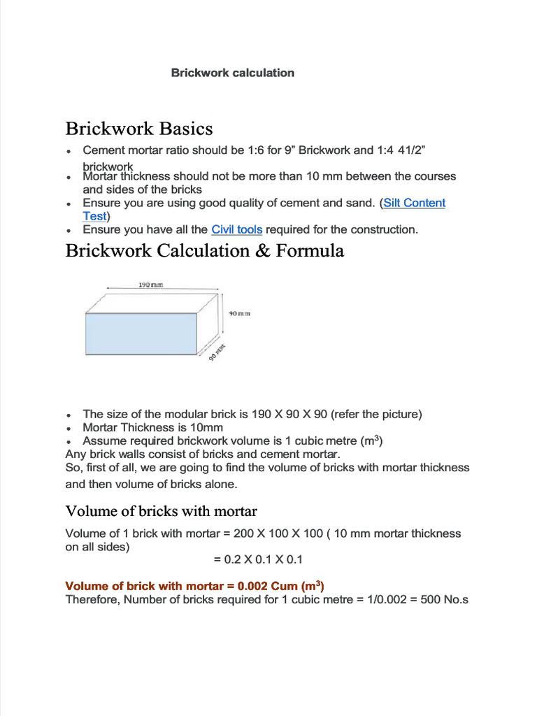 PDF Brickwork Calculation Compress | PDF
