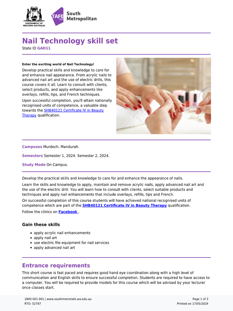 Nail Technology Skill Set Course | PDF | Business