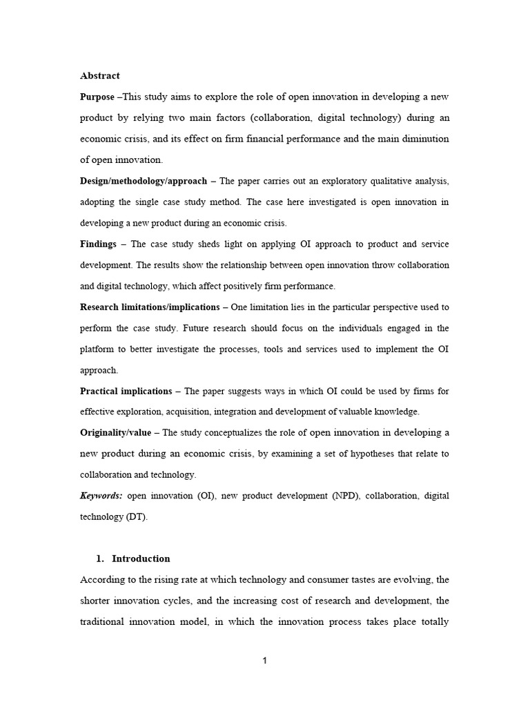 The Role of Open Innovation in Developing A New Product During An Economic Crisis | PDF ...