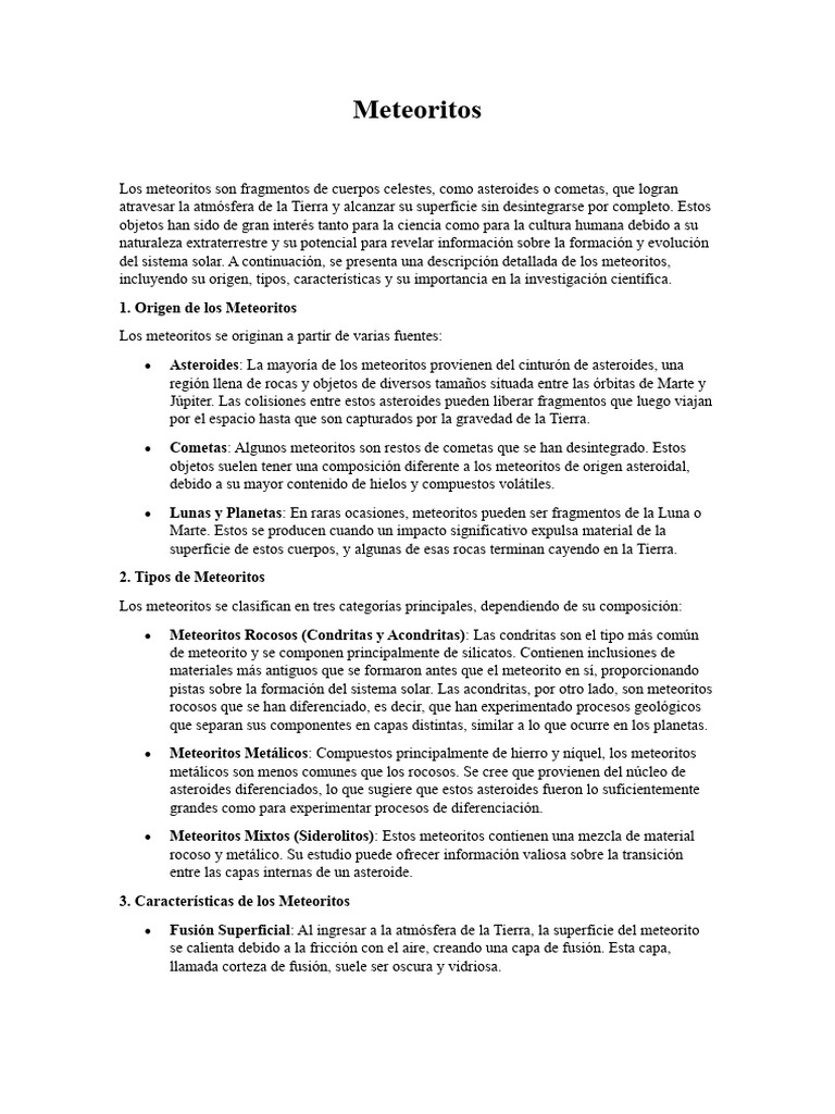 Meteoritos | PDF | Roca (geología) | Meteorito