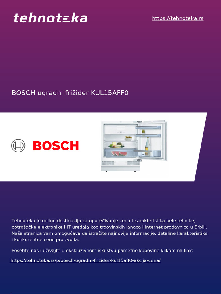Uputstvo Za Montazu Bosch Ugradni Frizider Kul15aff0 63c6ac21e6c1d | PDF