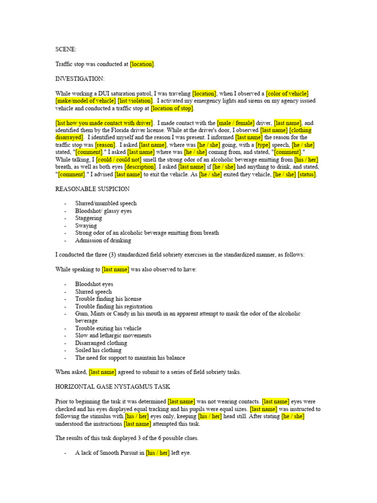 DUI Narative | PDF | Traffic Stop | Driving Under The Influence
