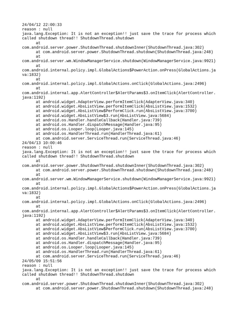 Power Off Reset Reason Backup | PDF | Java (Programming Language) | Android (Operating System)