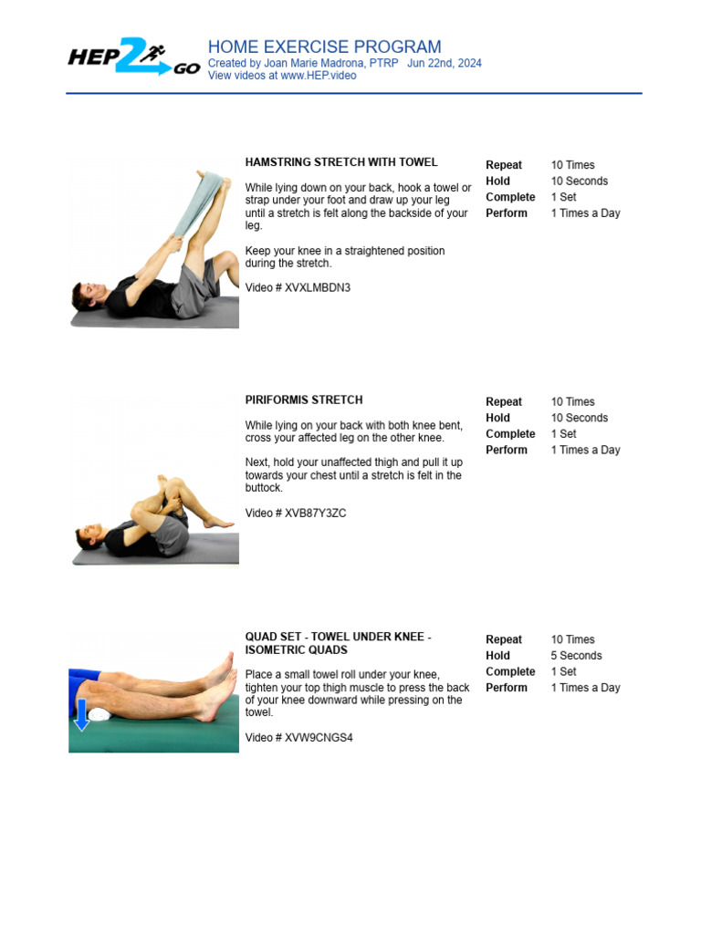 Home Exercise Program - HIP | PDF | Anatomical Terms Of Motion | Foot