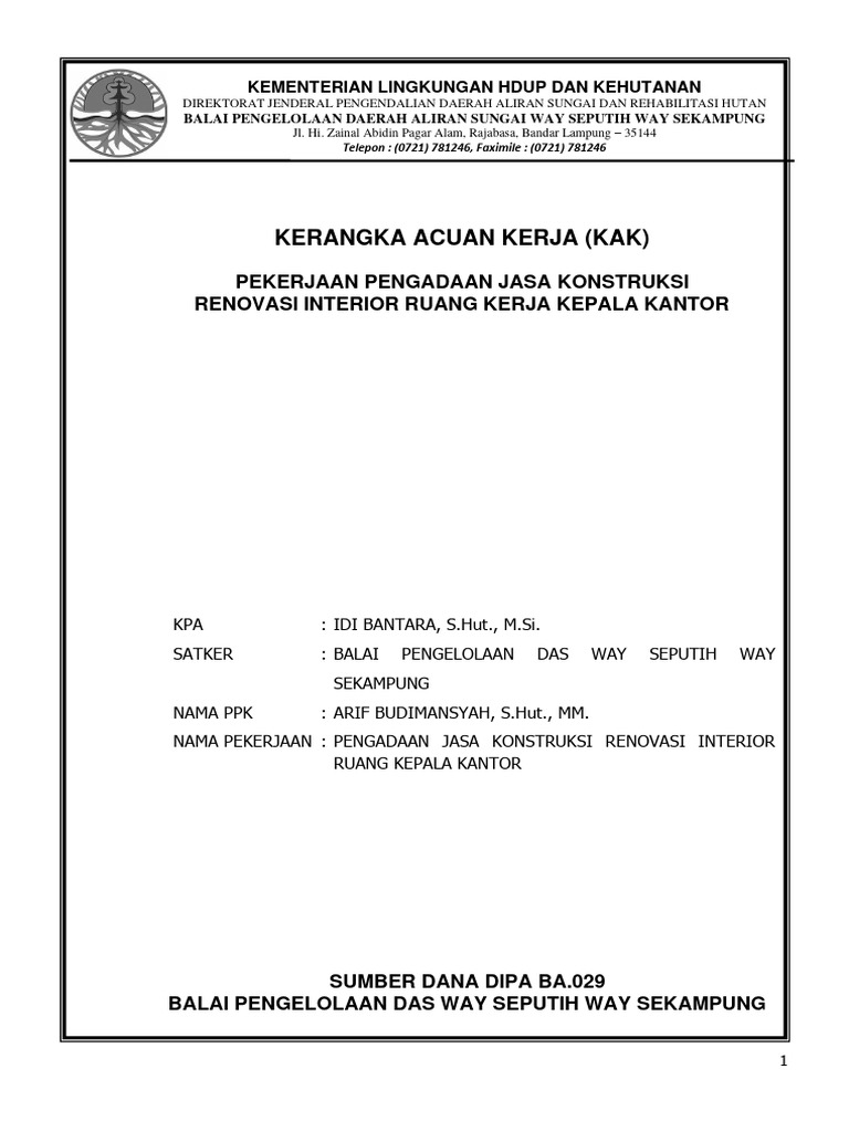 1 KAK R Kepala Kantor | PDF | Teknologi & Rekayasa