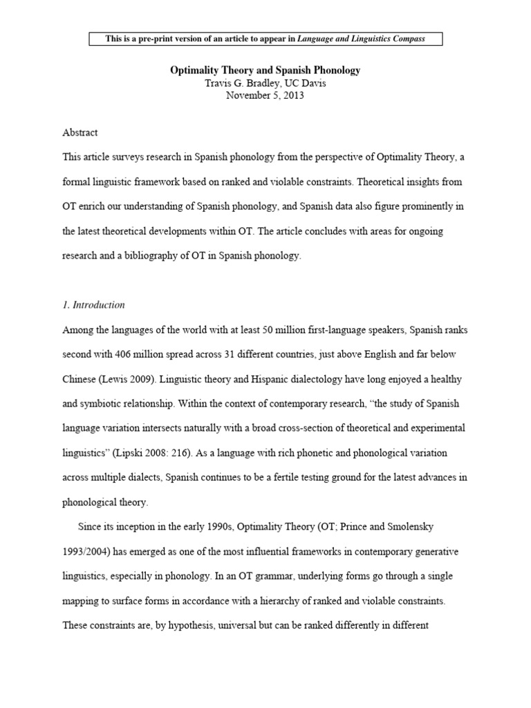 Optimality Theory and Spanish Phonology | PDF | Syllable | Phonology