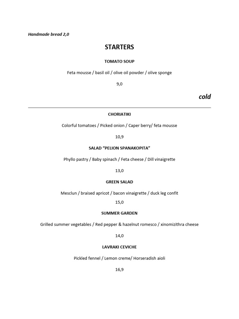 El Resto Bar Menu English 2023 | PDF | Pickling | Salad