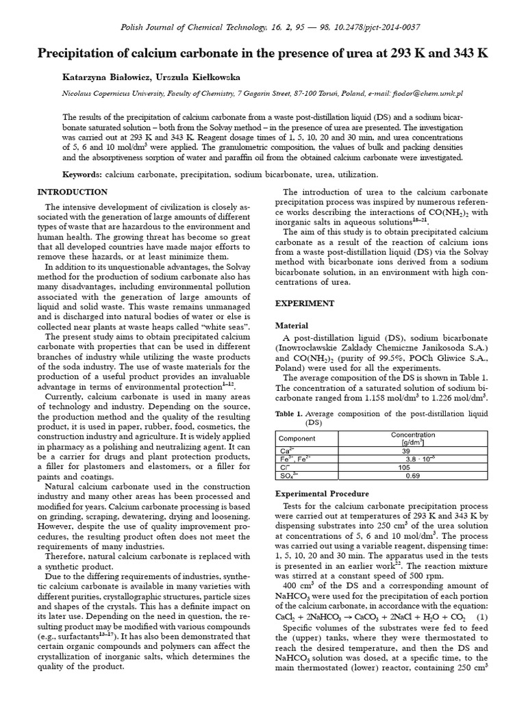 Precipitation of Calcium Carbonate | PDF | Carbonate | Precipitation ...