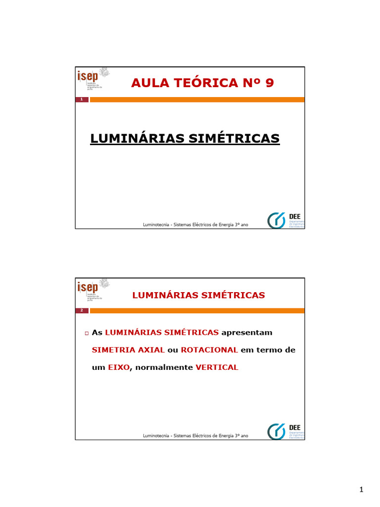 Luminárias Simétricas: Aula 9 | PDF | Simetria | Iluminação