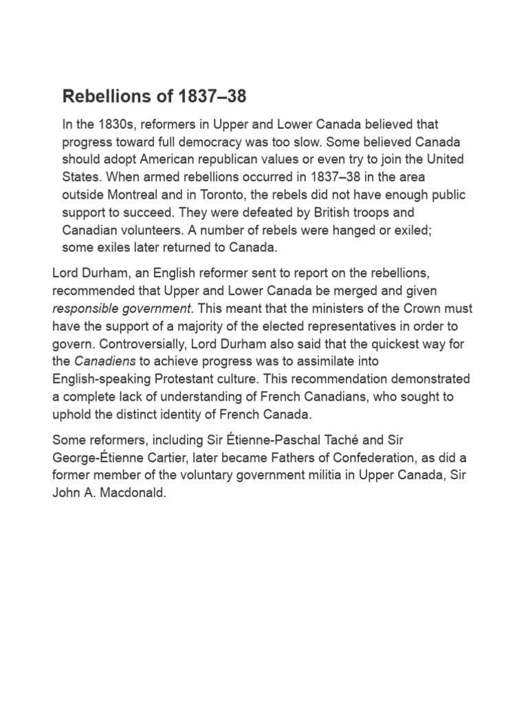 Rebellions of 1837-38 | PDF | History